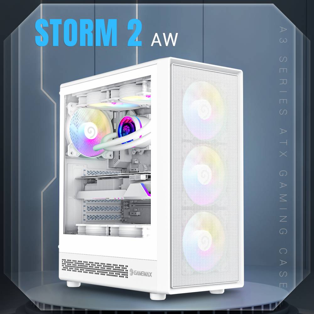 GameMax Storm 2 White Mid Tower ATX Gaming PC Case with ARGB Fans-White PC Case